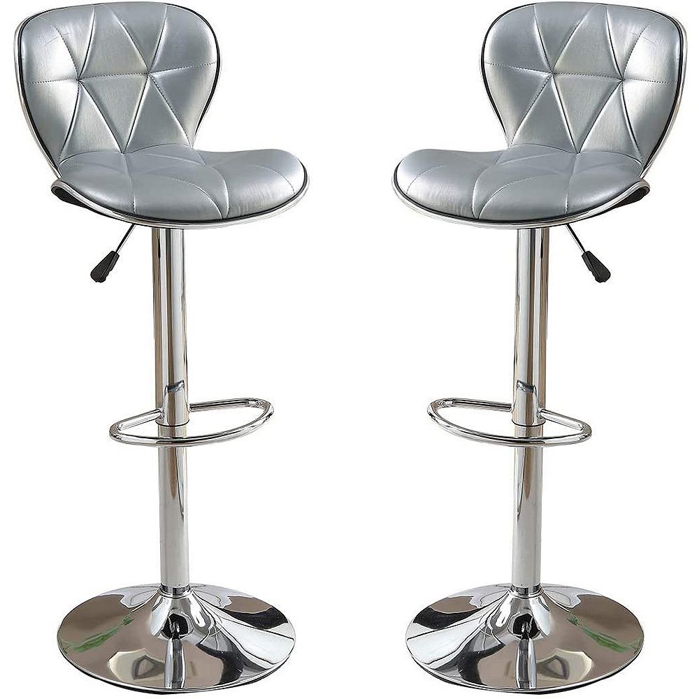 Adjustable Bar stool,Chrome Base metal frame,Set of 2 Chairs,Silver