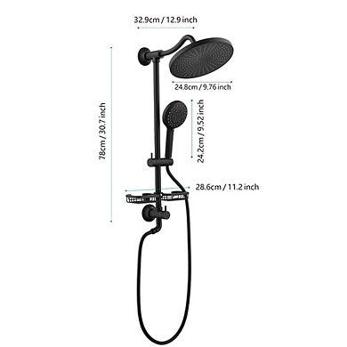 Shower Head with Handheld Shower System,Matte Black + brass + Stainless ...
