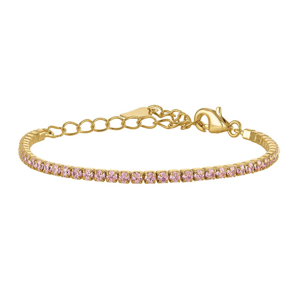 Junior Jewels Kids' 14K Gold Plated Pink Cubic Zirconia Bracelet
