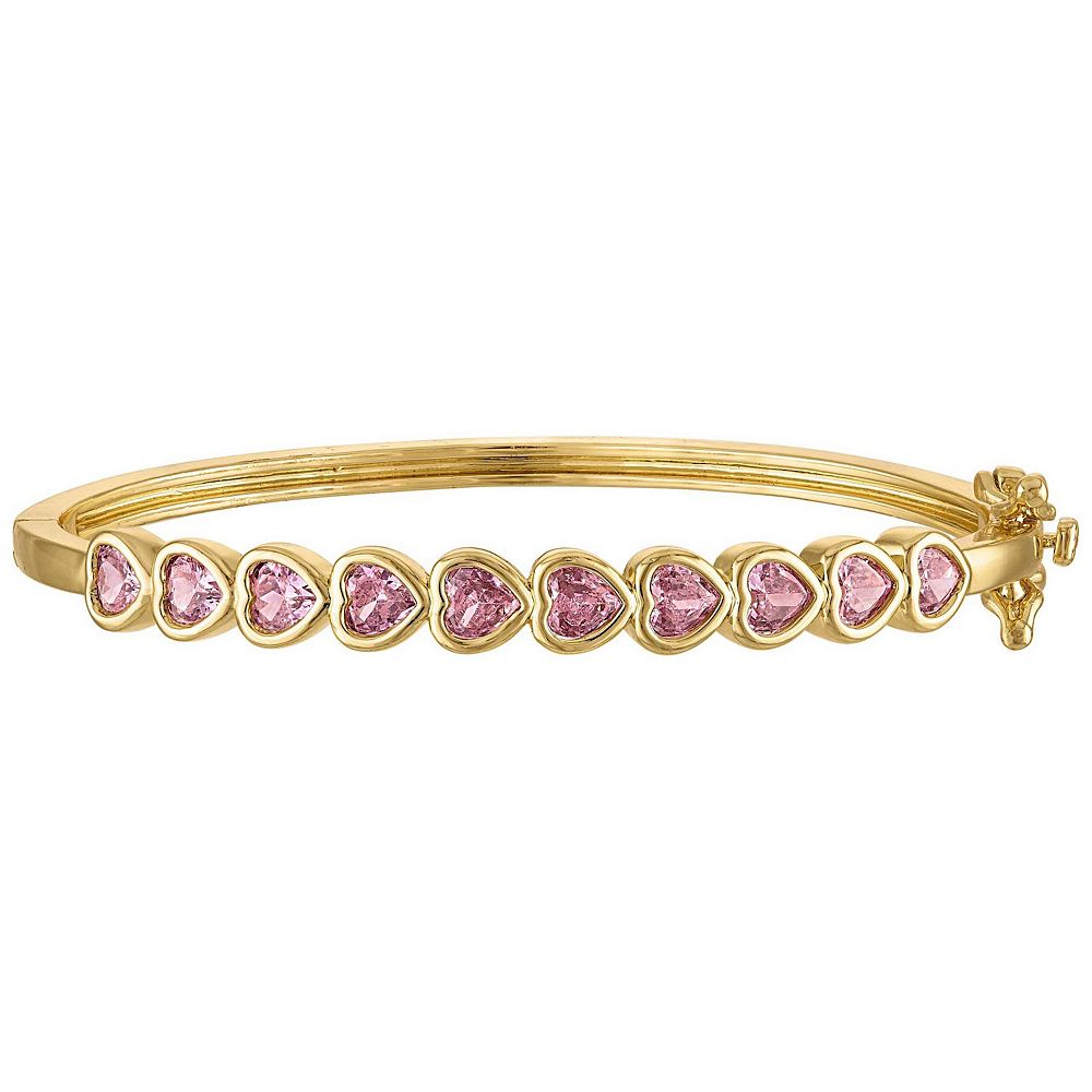 Junior Jewels 14k Gold Plated Pink Heart Chain Cubic Zirconia Bangle ...