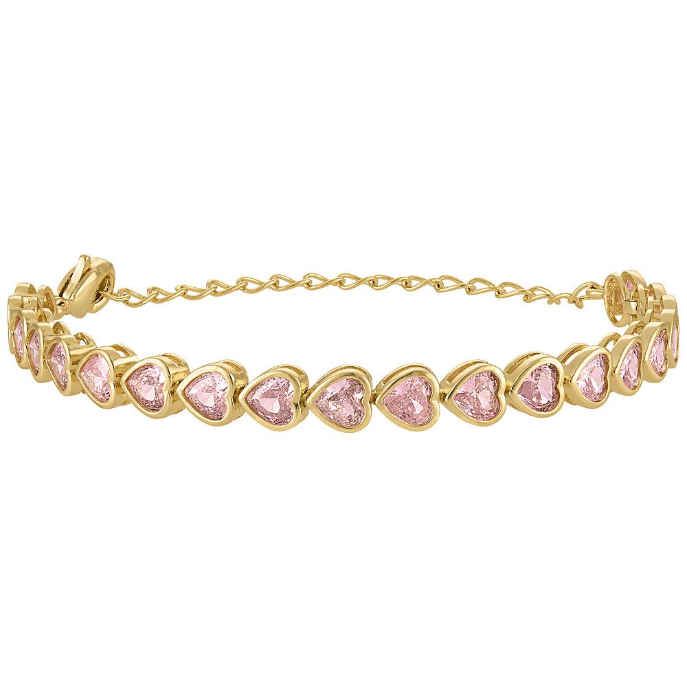 Junior Jewels 14k Gold Plated Heart Cubic Zirconia Bracelet