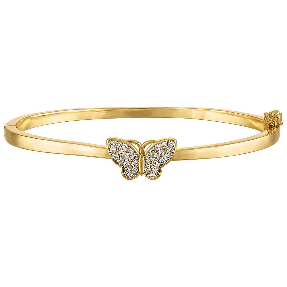 Junior Jewels 14k Gold Plated Butterfly Cubic Zirconia Bangle Bracelet