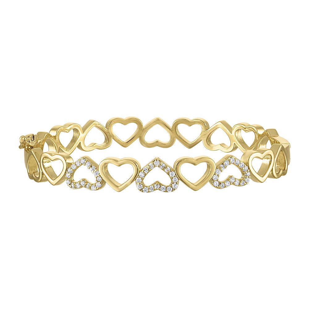 Kids' Junior Jewels 14k Gold Plated Hearts Cubic Zirconia Bangle Bracelet