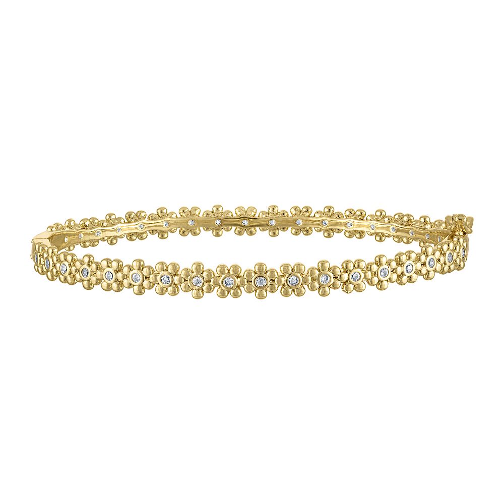 Kids' Junior Jewels 14k Gold Plated Flower Cubic Zirconia Bangle Bracelet