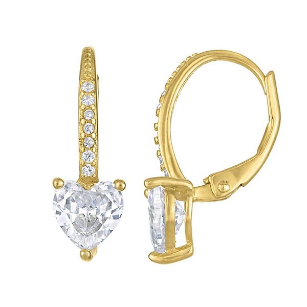 Kids' Junior Jewels 14k Gold Over Silver Heart Cubic Zirconia Leverback ...