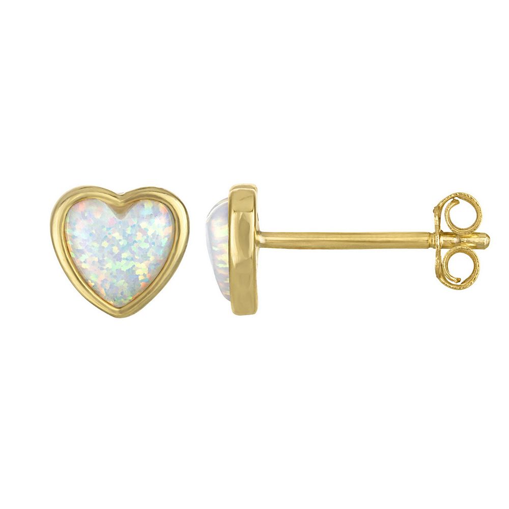 Kids' Junior Jewels 14k Gold Over Silver Lab-Created Opal Heart Stud ...