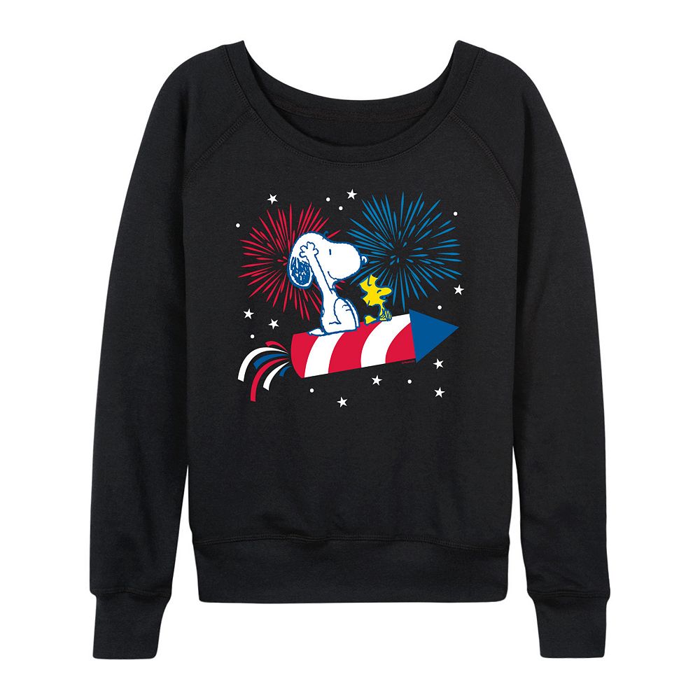 Women's Peanuts Snoopy & Woodstock Fireworks French Terry Long Sleeve Tee