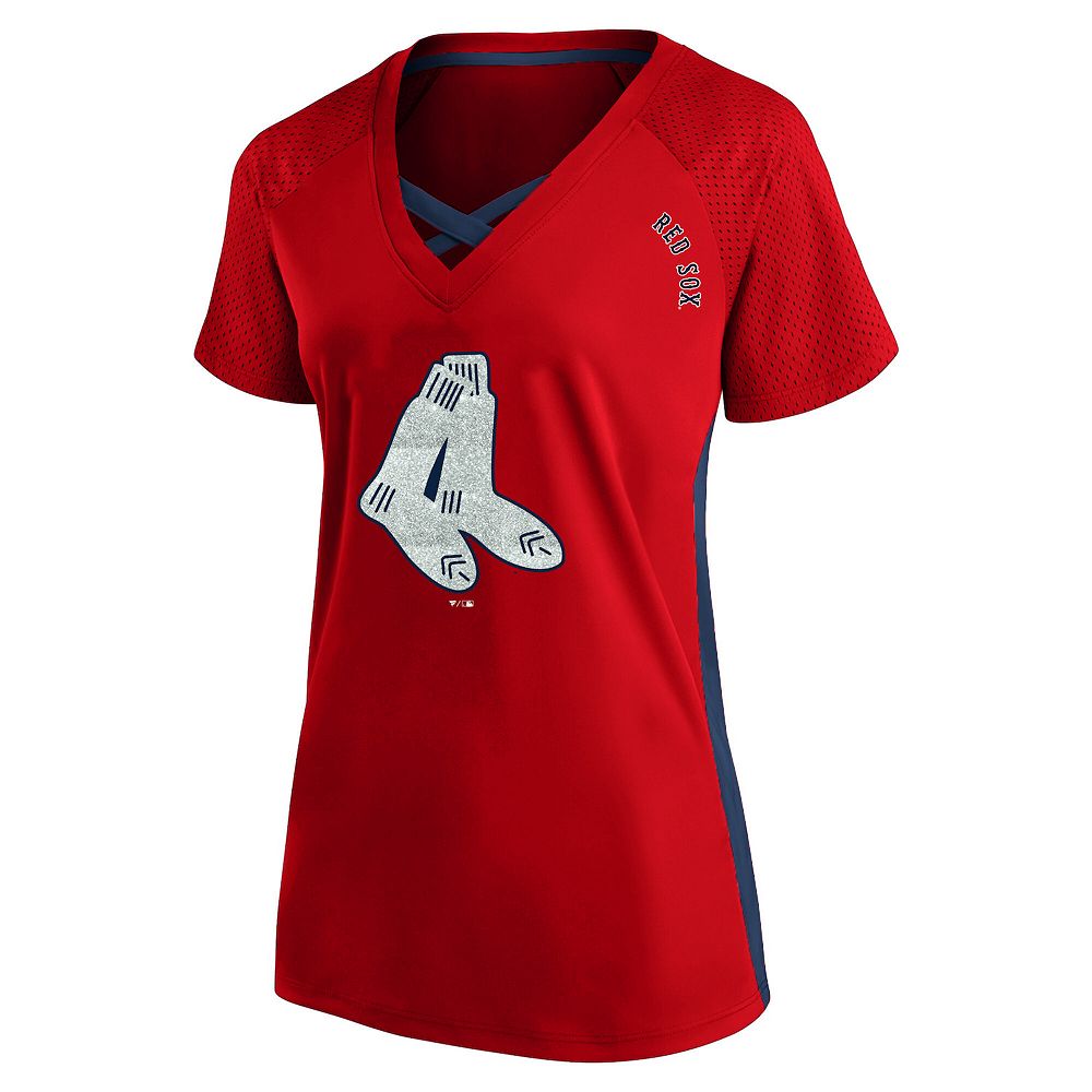 Plus Size Boston Red Sox Logo Short Sleeve Lace-Up V-Neck Tee