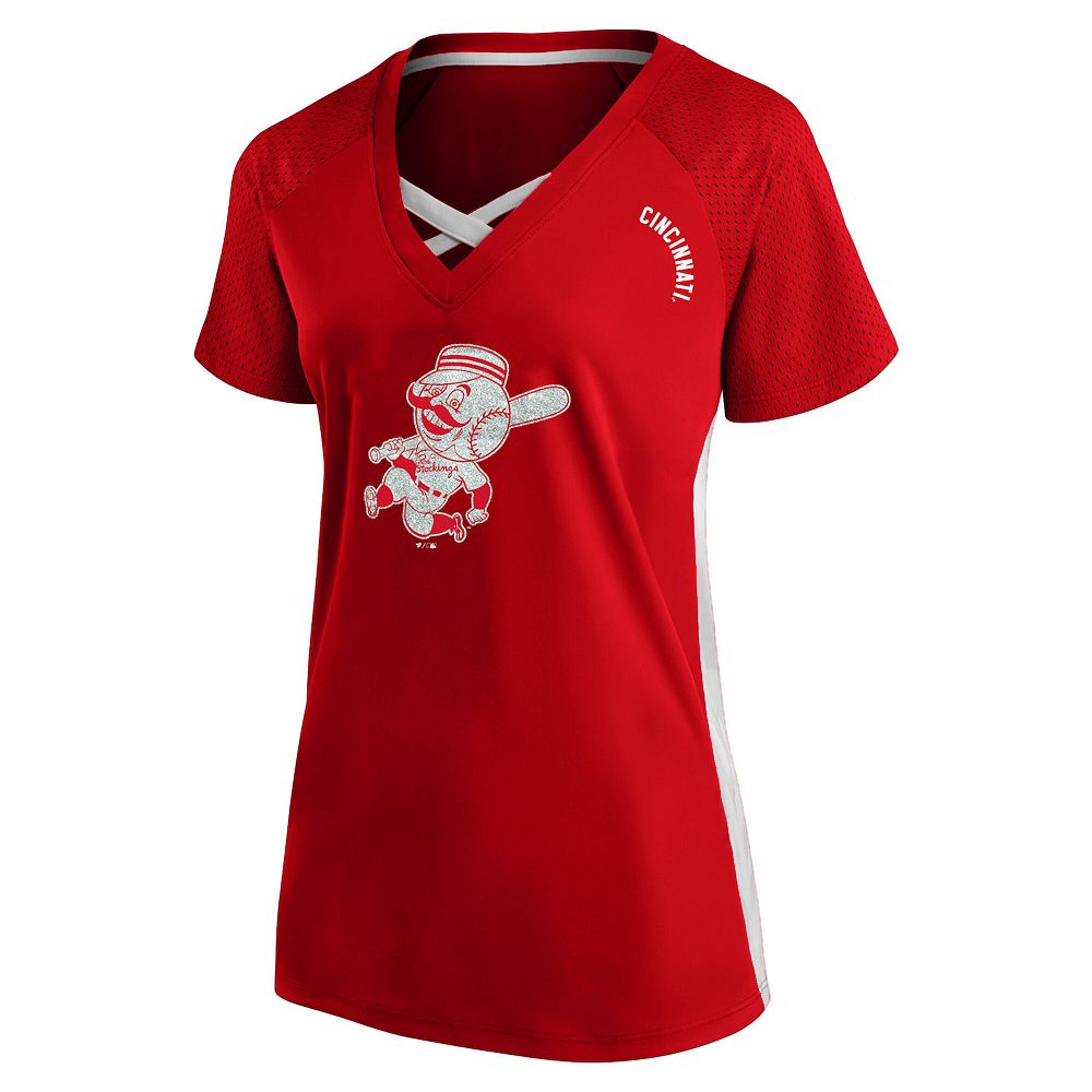 Plus Size Cincinnati Reds Alt Logo Short Sleeve Lace-Up V-Neck Tee