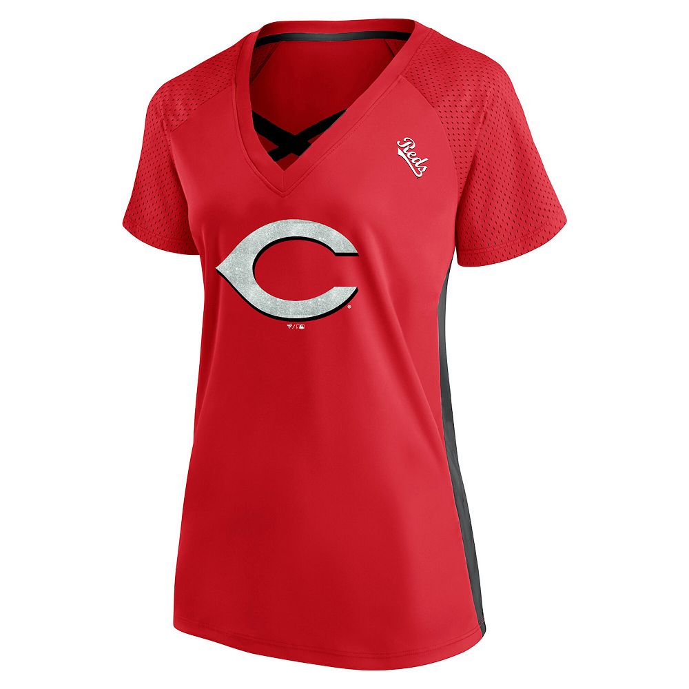 Plus Size Cincinnati Reds Short Sleeve Lace-Up V-Neck Tee