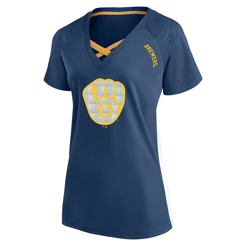 Plus Size Milwaukee Brewers Short Sleeve Lace-Up V-Neck Tee