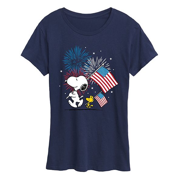Women's Peanuts Snoopy & Woodstock USA Flags & Fireworks Graphic Tee