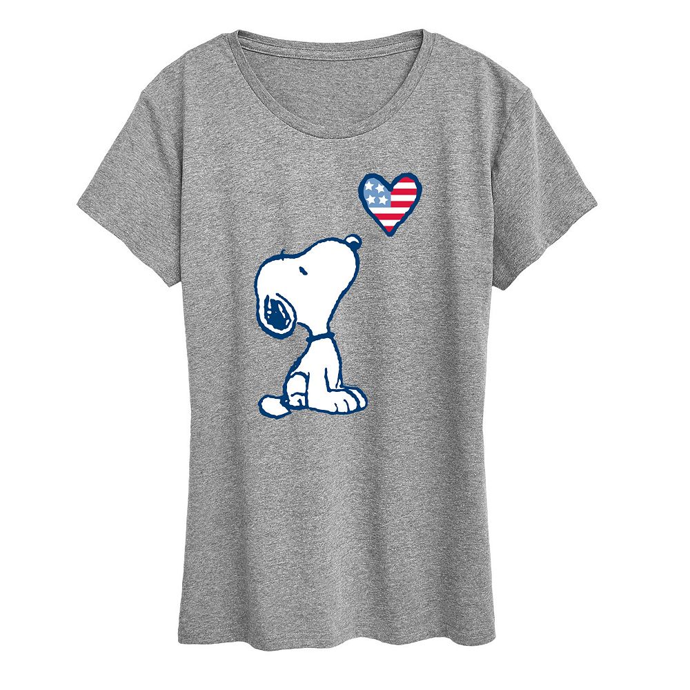 Women's Peanuts Snoopy USA Flag Heart Graphic Tee