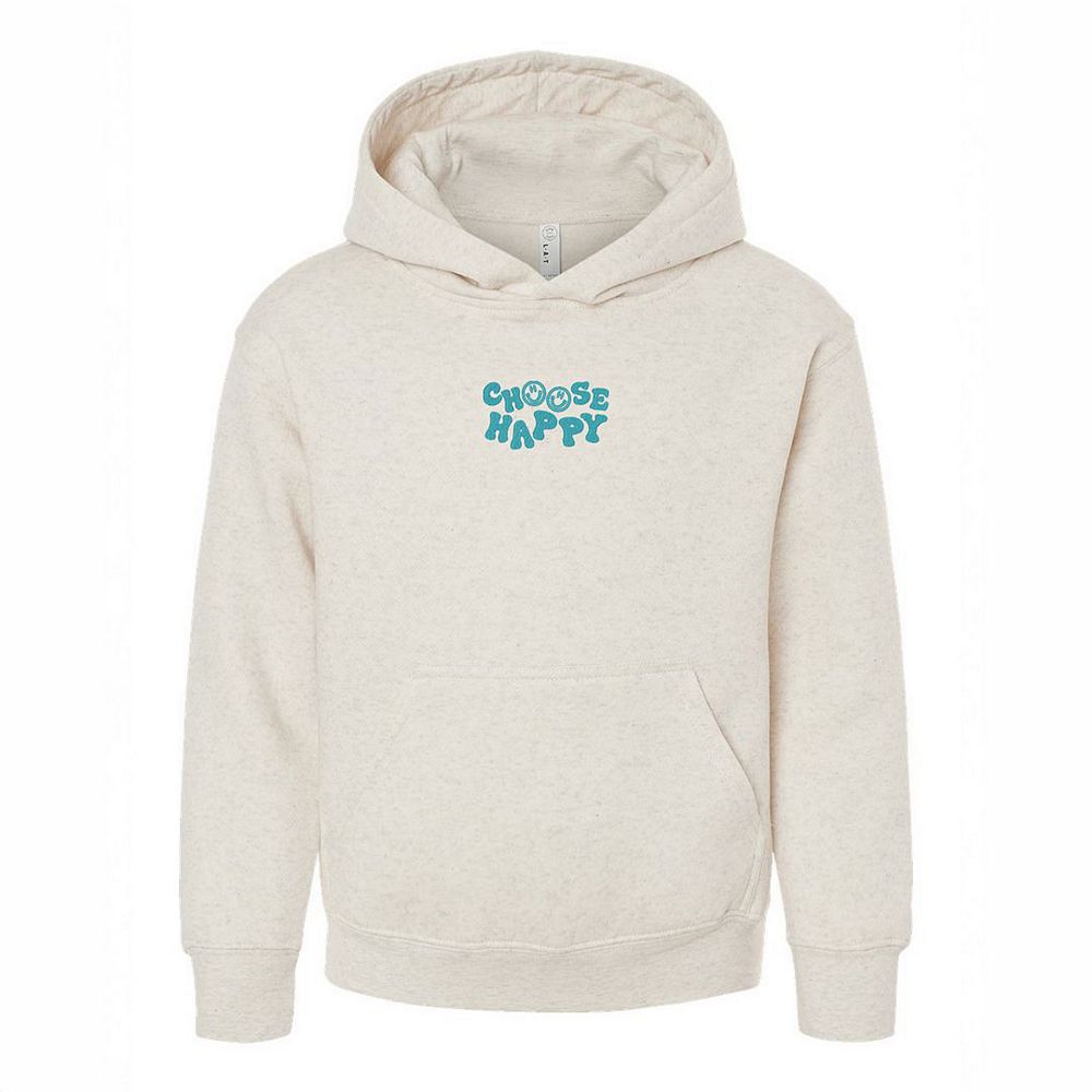 Embroidered Choose Happy Smiley Face Youth Graphic Hoodie