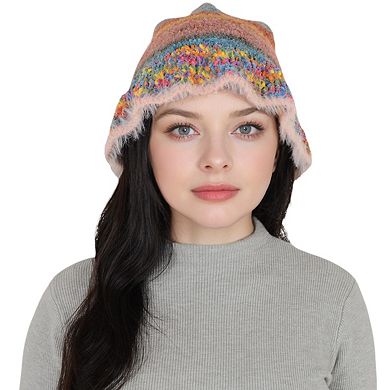 Women's Striped Knit Bucket Hat Fluffy Trendy Lightweight Foldable ...