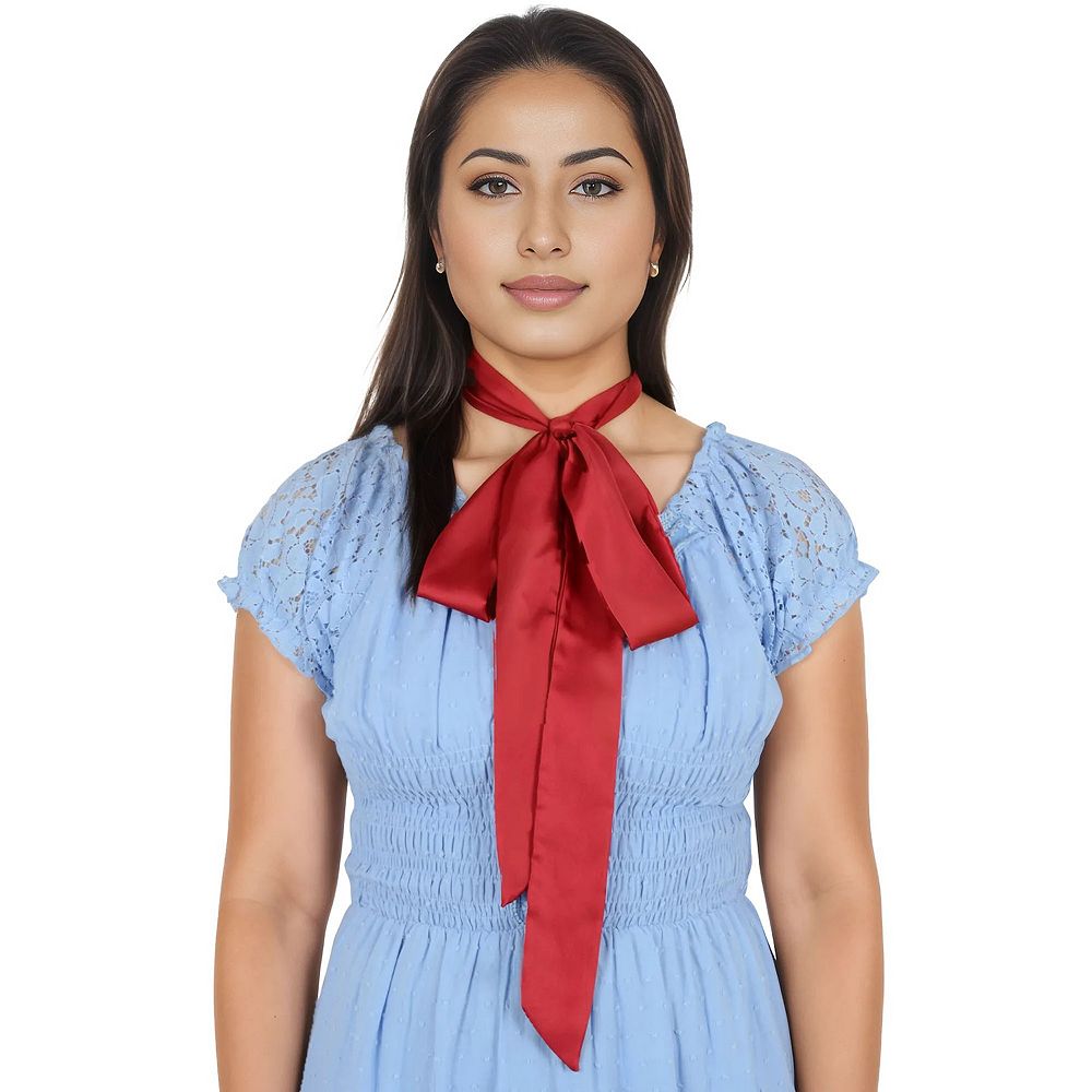 Women's Solid Color Ribbon Scarf Long Neckerchief Satin Belt Necktie ...