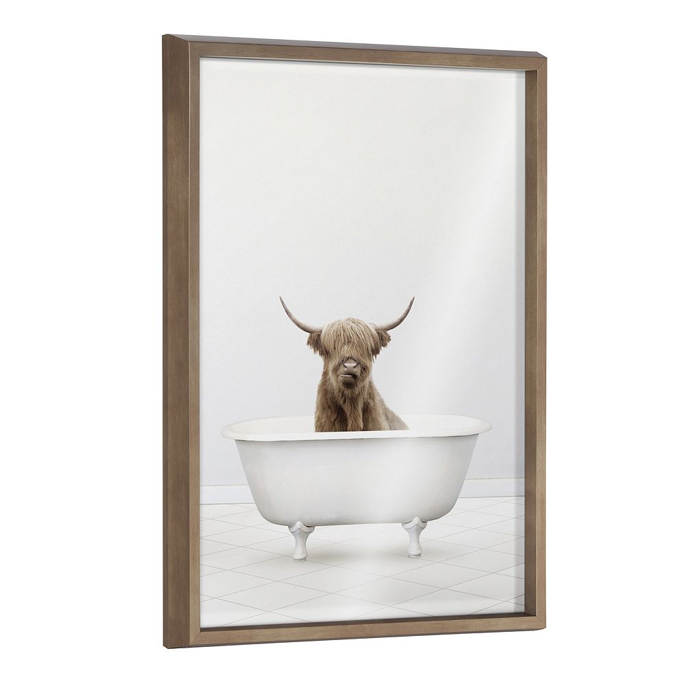 Blake Highland Cow Solo Bathtub Framed Printed Glass by Amy Peterson