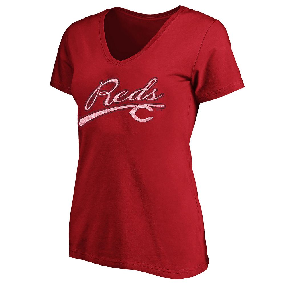 Women's '47 Cincinnati Reds Frankie Script Logo Short Sleeve V-Neck ...