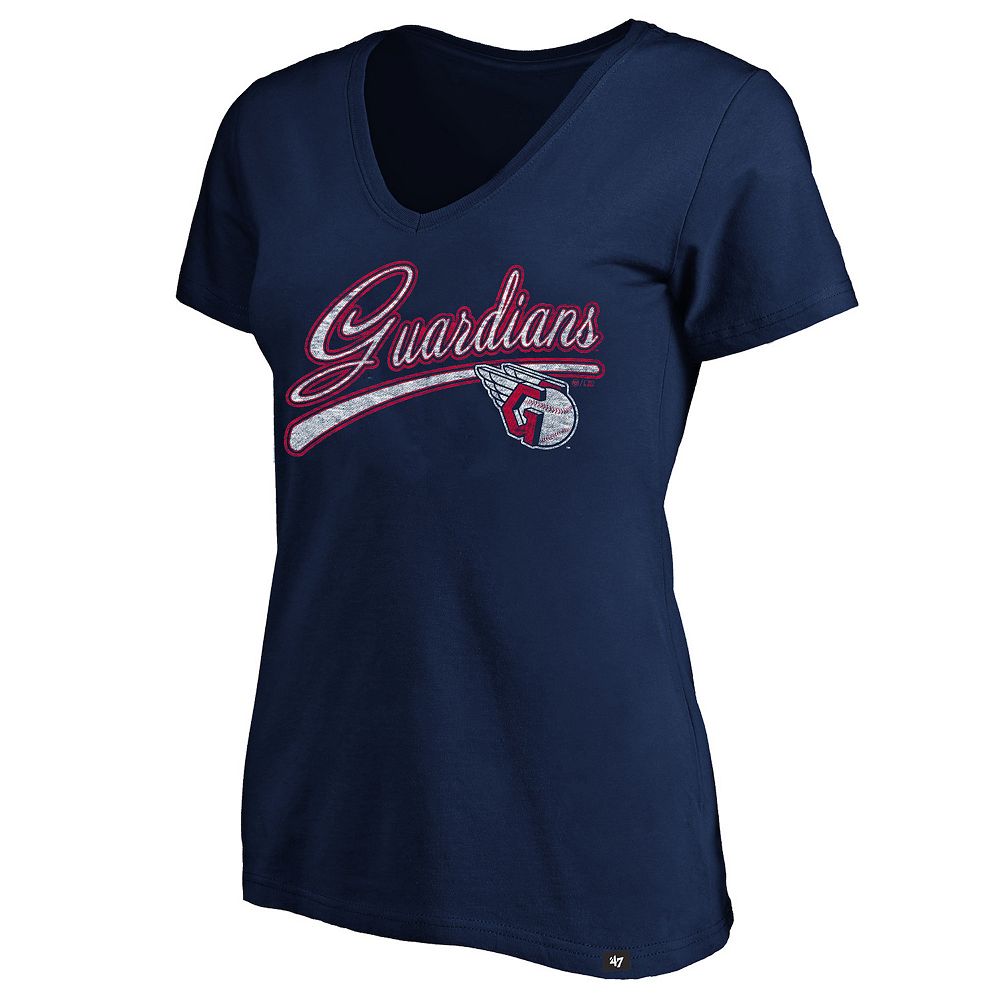 Women's '47 Cleveland Guardians Frankie Script Logo Short Sleeve V-Neck ...
