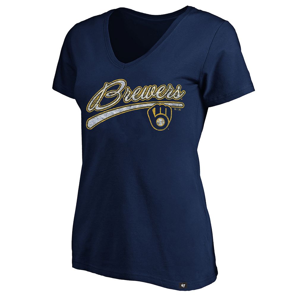 Women's '47 Milwaukee Brewers Frankie Script Logo Short Sleeve V-Neck ...