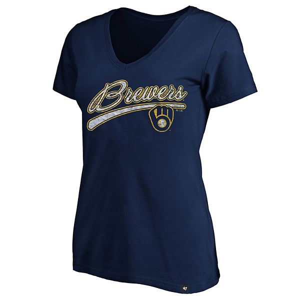 Women's '47 Milwaukee Brewers Frankie Script Logo Short Sleeve V-Neck ...