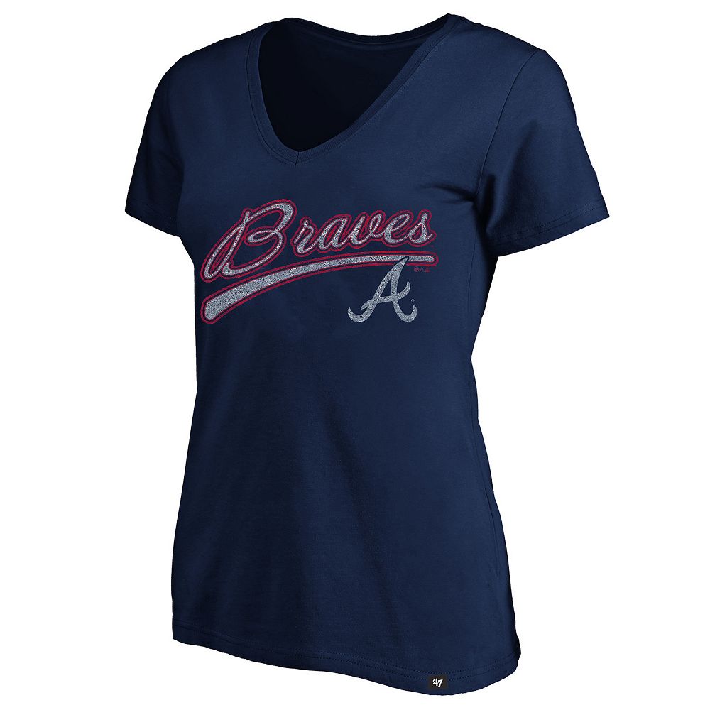 Women's '47 Atlanta Braves Frankie Script Logo Short Sleeve V-Neck ...