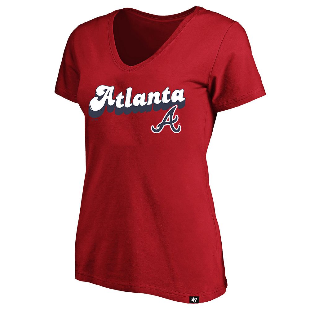 Women's '47 Atlanta Braves Frankie Bubble Script Short Sleeve V-Neck ...