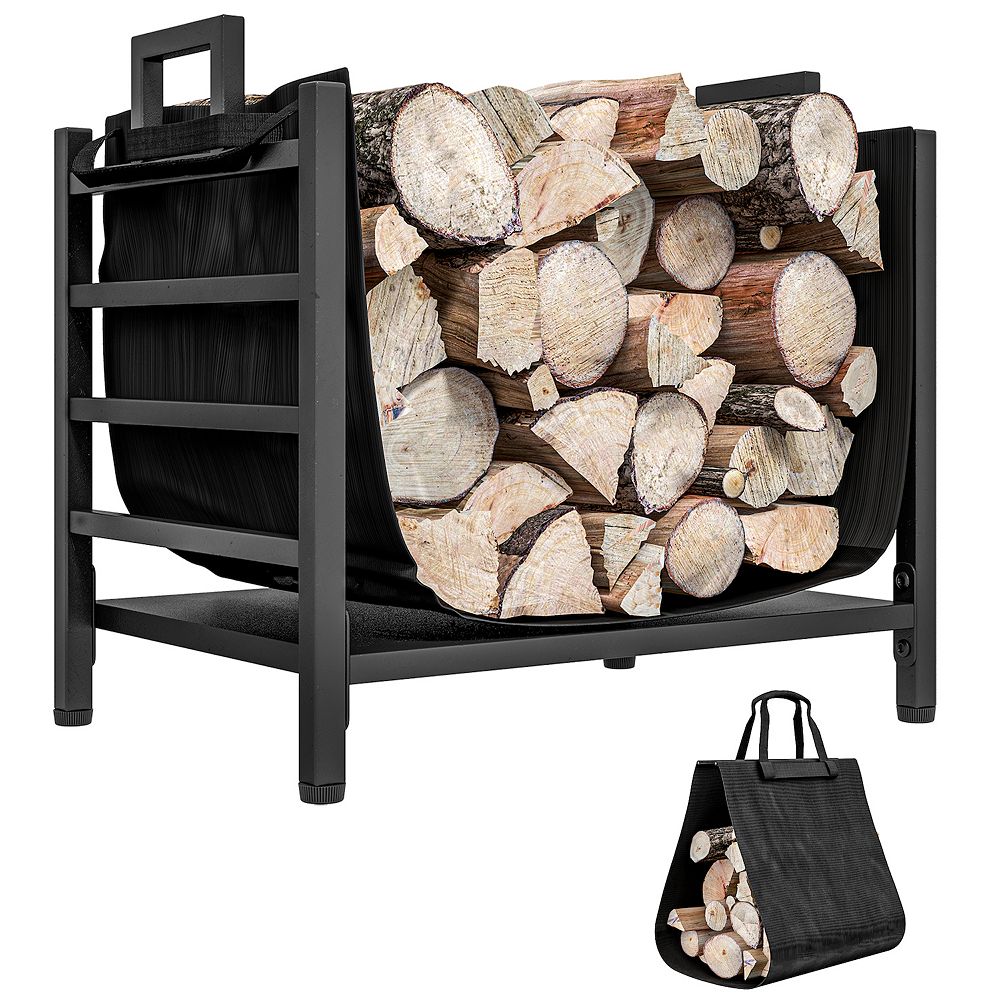 Outsunny Firewood Rack With Log Carrier, Indoor Outdoor Wood Storage Holder