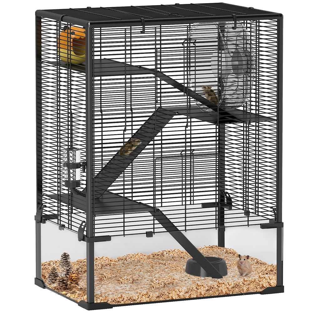 PawHut Hamster Cage, 4 Tiers Hamster Tank with Deep Glass Bottom, 24"L