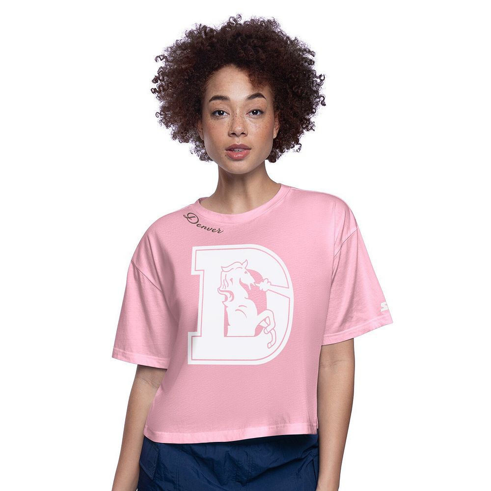 Women's Starter Pink Denver Broncos Play the Ball Boxy Cropped T-Shirt