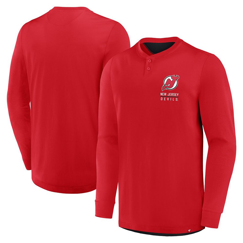Men's Fanatics Red New Jersey Devils Adrenaline Push Long Sleeve Henley ...