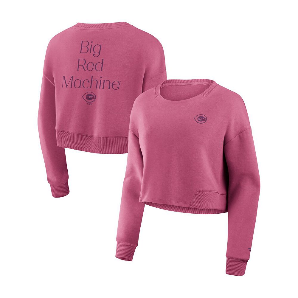 Women's Fanatics Pink Cincinnati Reds Studio Cropped Pullover Sweatshirt