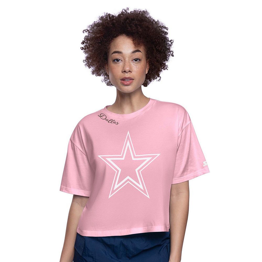 Women's Starter Pink Dallas Cowboys Play the Ball Boxy Cropped T-Shirt