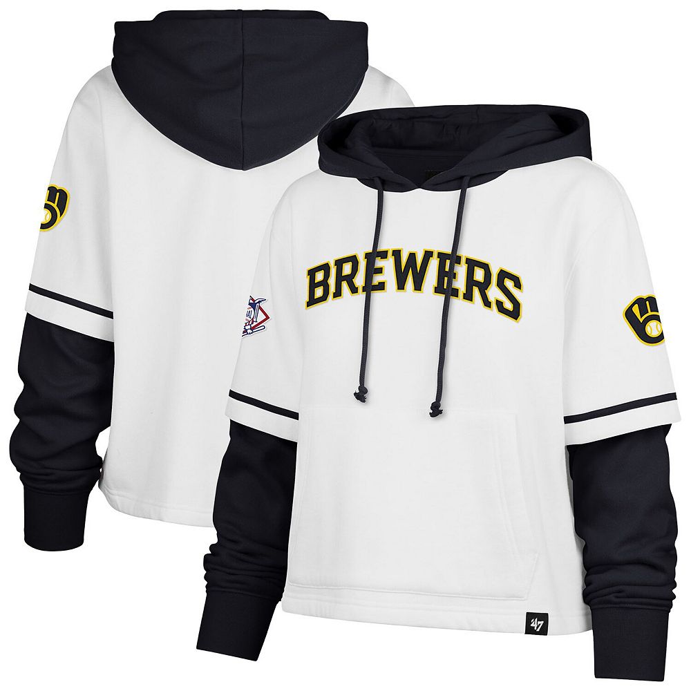 Women's '47 White Milwaukee Brewers Trifecta Shortstop Cropped Pullover ...