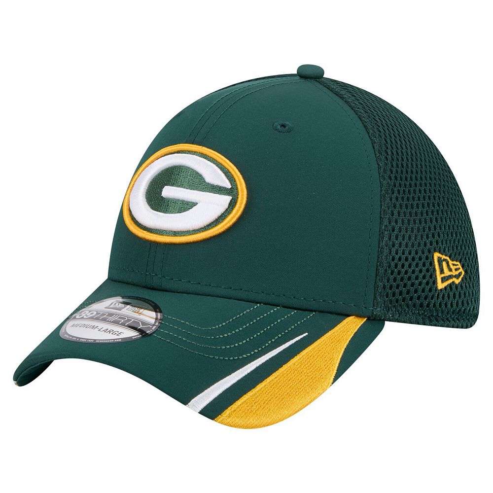 Men's New Era Green Green Bay Packers Game Day Linear 39THIRTY Flex Hat