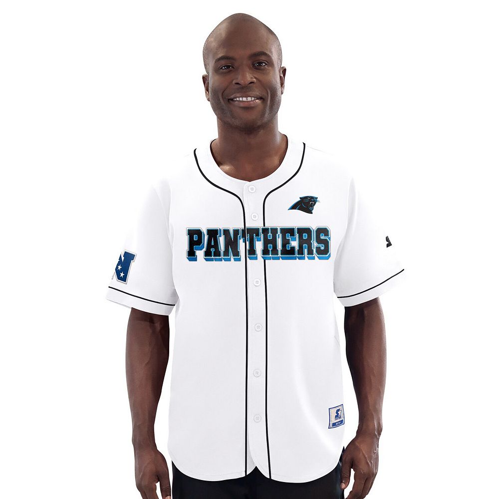 Men's Starter White Carolina Panthers Relay Full-Button Baseball Jersey