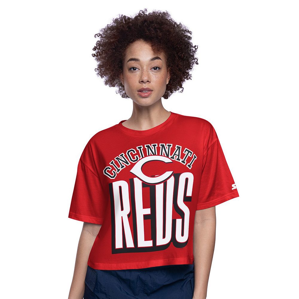 Women's Starter Red Cincinnati Reds Play the Ball Boxy Cropped T-Shirt