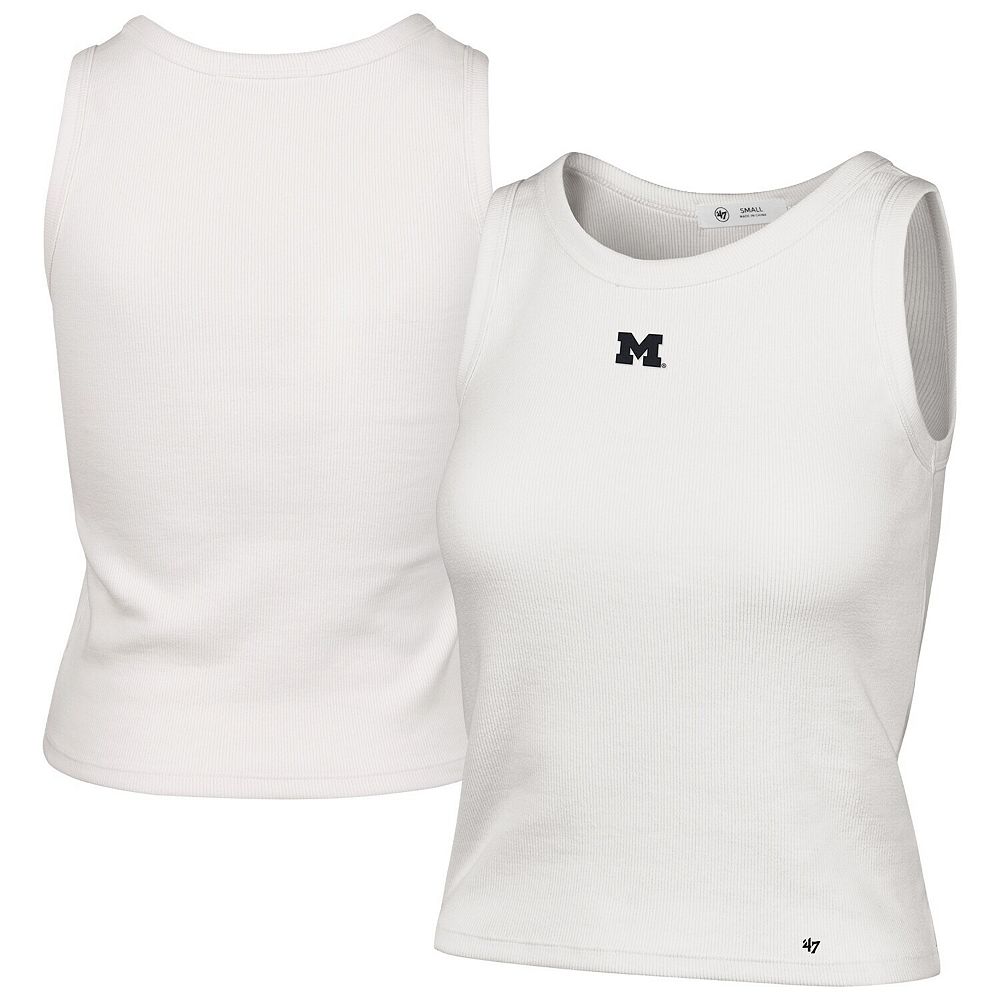 Women's '47 Cream Michigan Wolverines Micro Logo Ribbed Cropped Tank Top