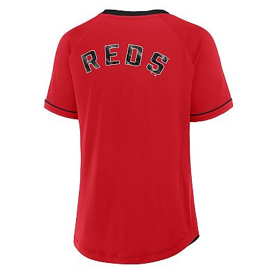 Women's Fanatics Red Cincinnati Reds League Diva Star Raglan V-Neck T-Shirt