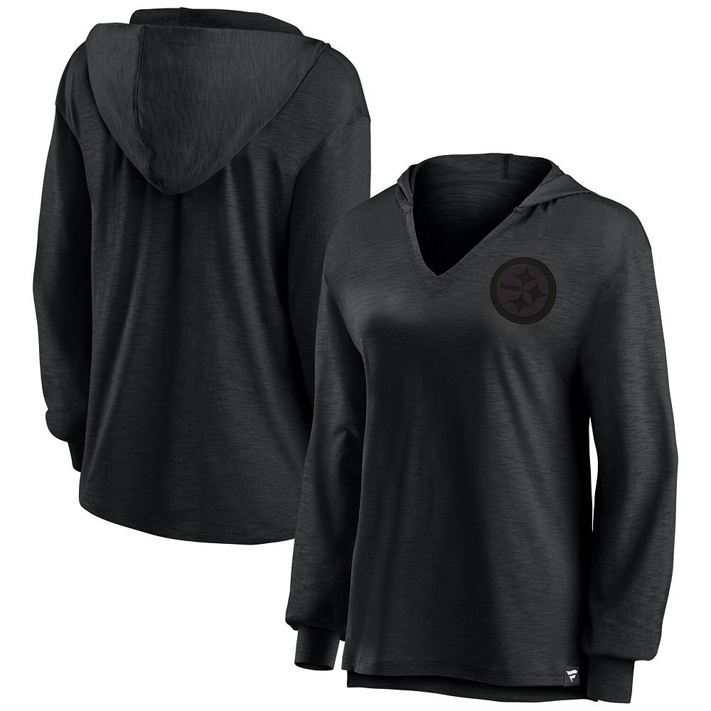 Women's Fanatics Pittsburgh Steelers Blackout Slub Hoodie V-Neck Long ...