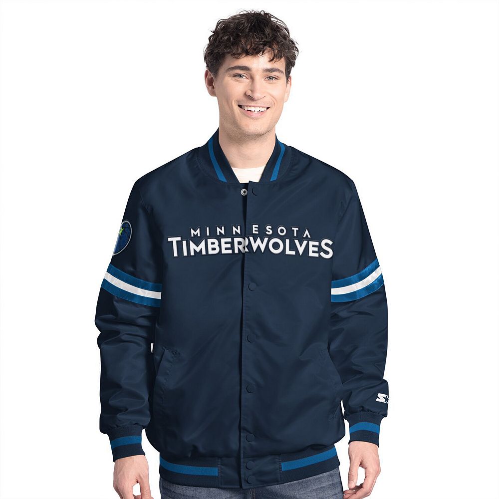 Men's Starter Navy/Blue Minnesota Timberwolves Scout Full Snap Varsity ...