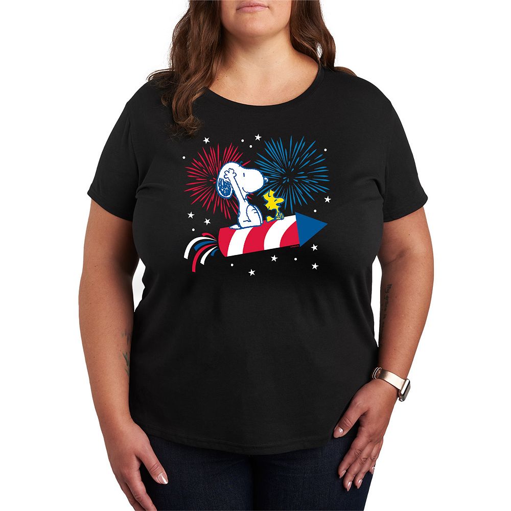 Plus Size Peanuts Snoopy & Woodstock Fireworks Graphic Tee