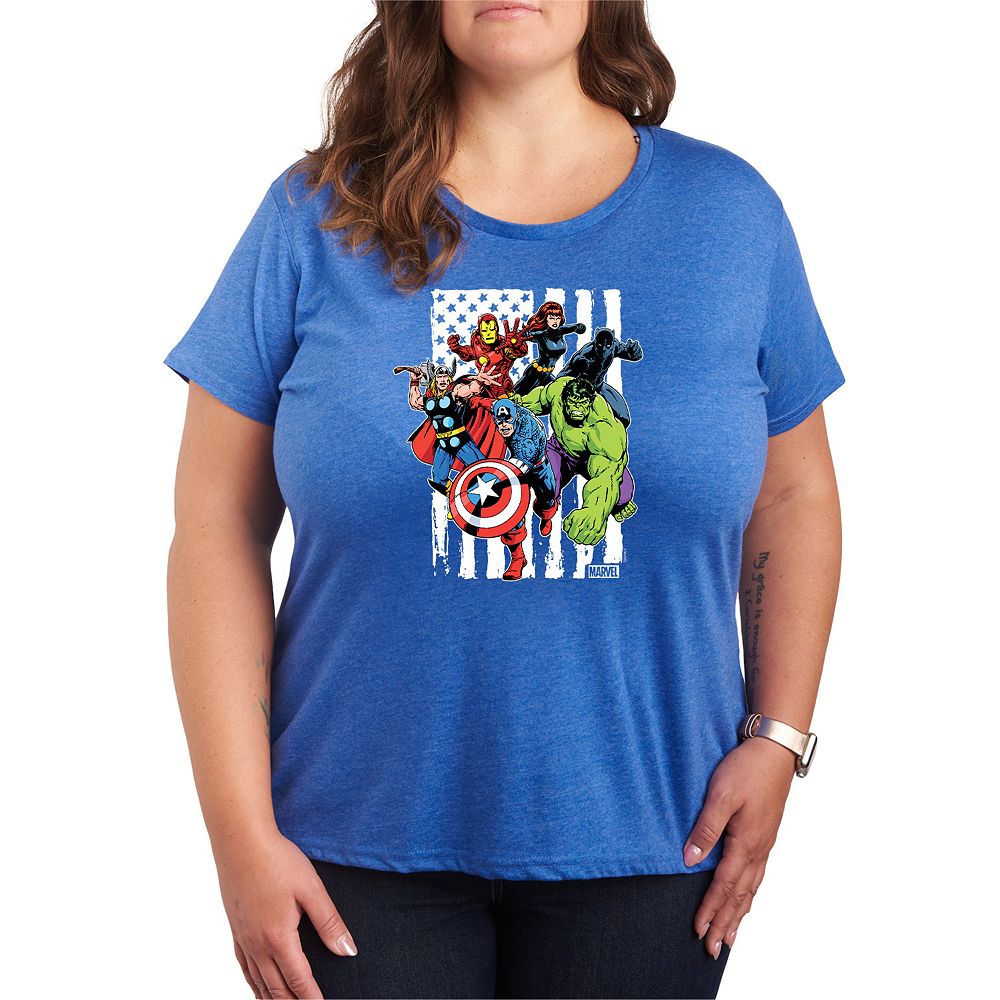 Plus Size Marvel Avengers American Flag Graphic Tee