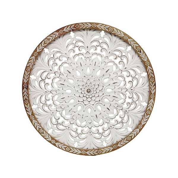 Parisloft 24.8 Inch Rustic Round Carved Wood Wall Wall Decor, Rustic ...