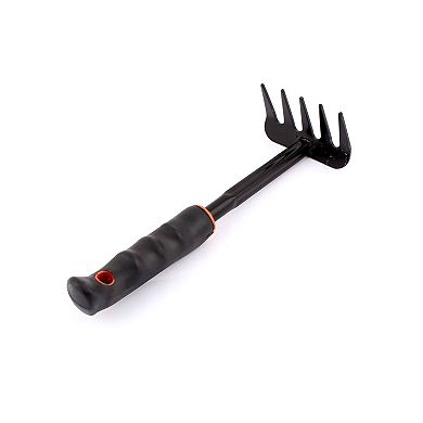 Plastic Coated Metal Head Handheld 5 Teeth Garden Rake Hand Tool Black
