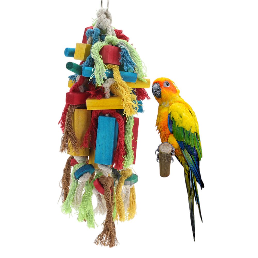 Parrot Chewing Toys, Wooden Block Tearing and Cotton Rope Toys, Bird ...