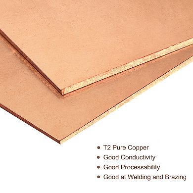 Pure Copper Sheet, 8" x 4" x 0.05" 16 Gauge T2 Copper Metal Plate for ...