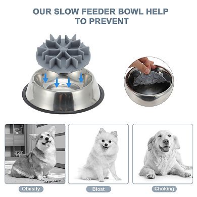 Slow Feeder Dog Bowls, Stainless Steel Dog Slow Feeder Bowl with ...
