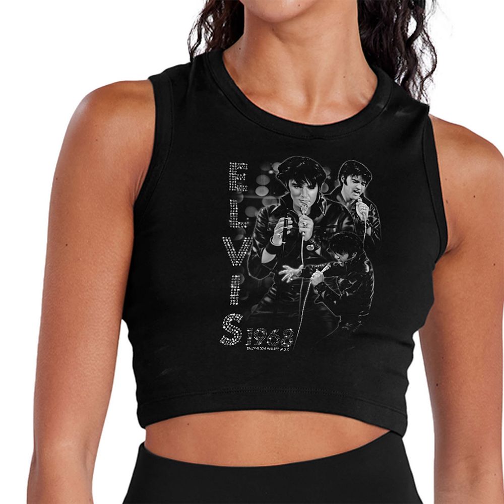Juniors' Elvis Presley Leather Icon Cropped Graphic Tank