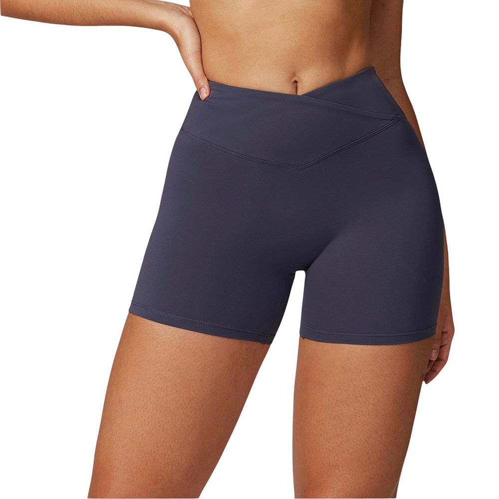 Women's High Waist V-Cut Crossover Active Shorts with Stretch Fabric